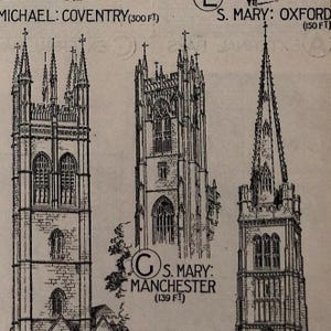 English Medieval Church Towers and Spires 1920 Original Published ...