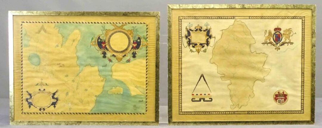 Framed Fantasy Island Hand Drawn Maps Matted Framed Gilt Unique Vintage ...