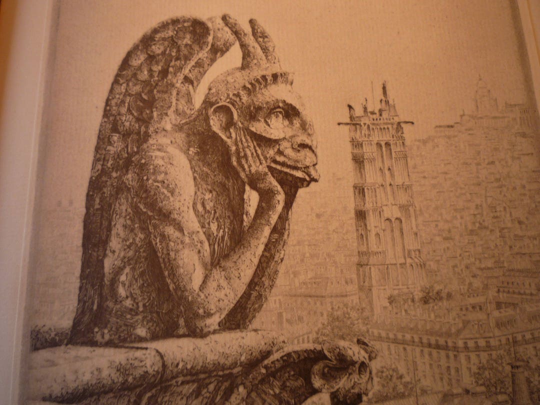 Gargoyle John Taylor Arms the Thinker on Notre Dame GICLEE Print ...