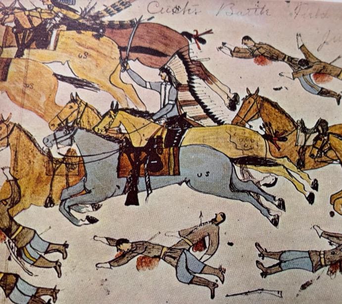 Battle of Little Big Horn | Oglala Sioux Ledger Art by Amos Bad Heart ...