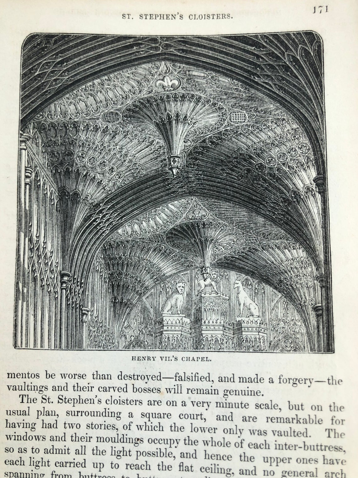 1854 Henry Vii’s Lady Chapel Etching Westminster Abbey Fine Detail ...