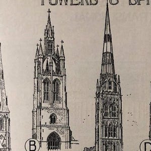 English Medieval Church Towers and Spires 1920 Original Published ...