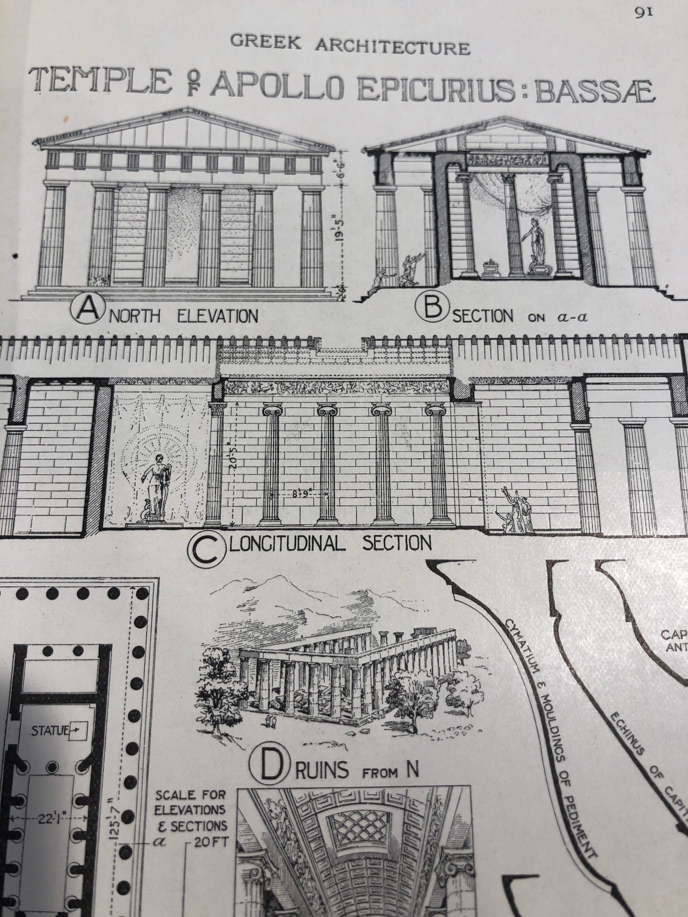 1924 Temple of Apollo Greek Architecture Lithograph for Framing Gift for Architect Traveler ...
