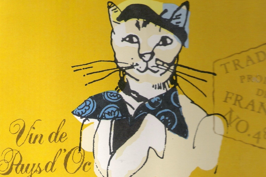 Frenchie Cat Imprimé 4 par 6 pouces Vin de Pays dOc Meow cadeau ...