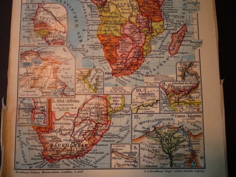 Map of Africa 1910 Antique Color Lithograph Labels in - Etsy