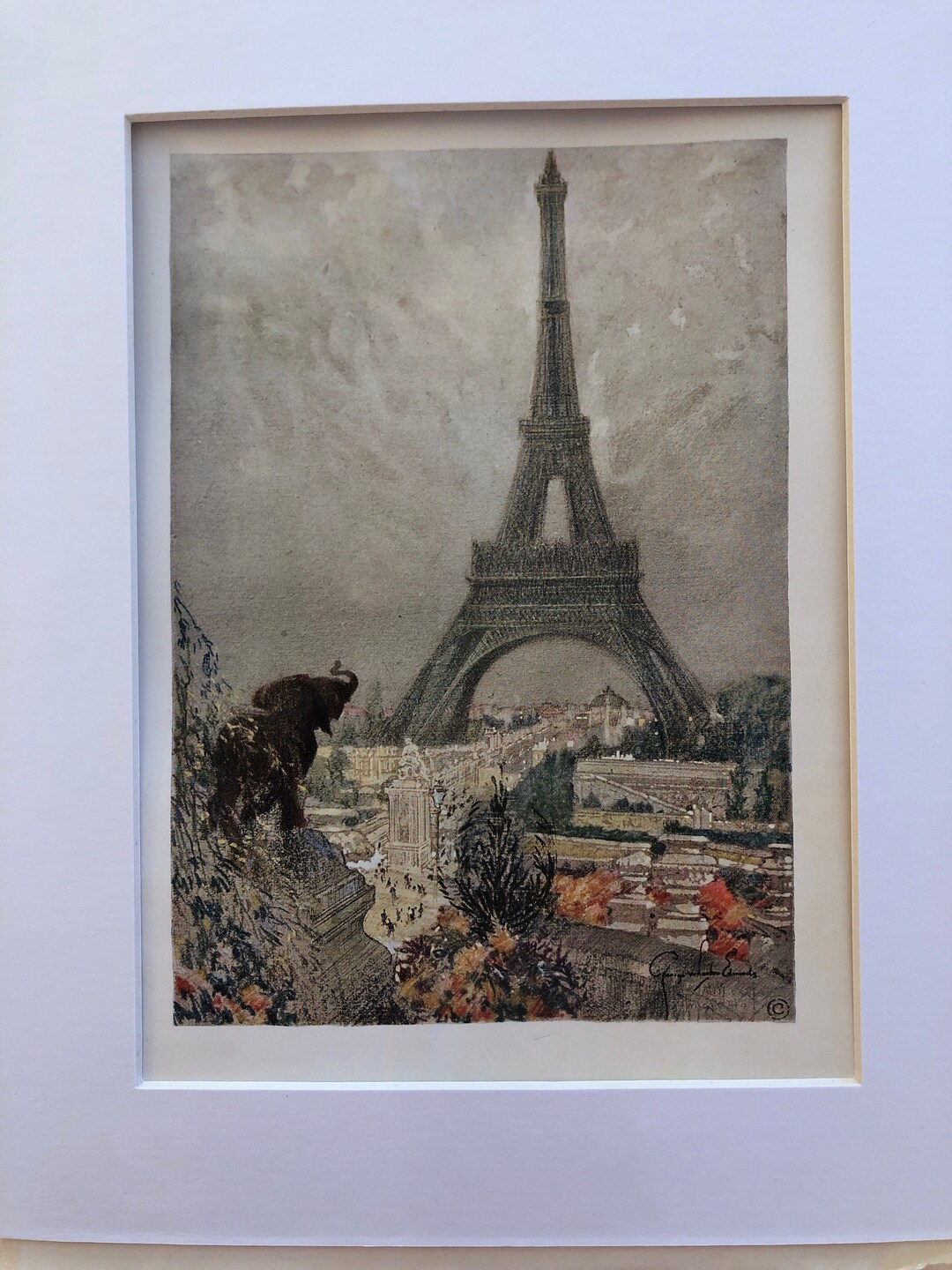 Paris Eiffel Tower | Antique George Wharton Edwards 1924 Matted Color ...