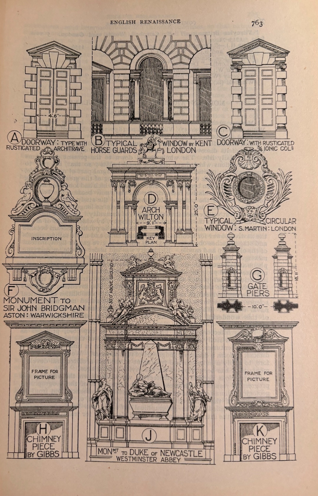 English Renaissance Architecture Details Original 1924 Wall Art Gift ...