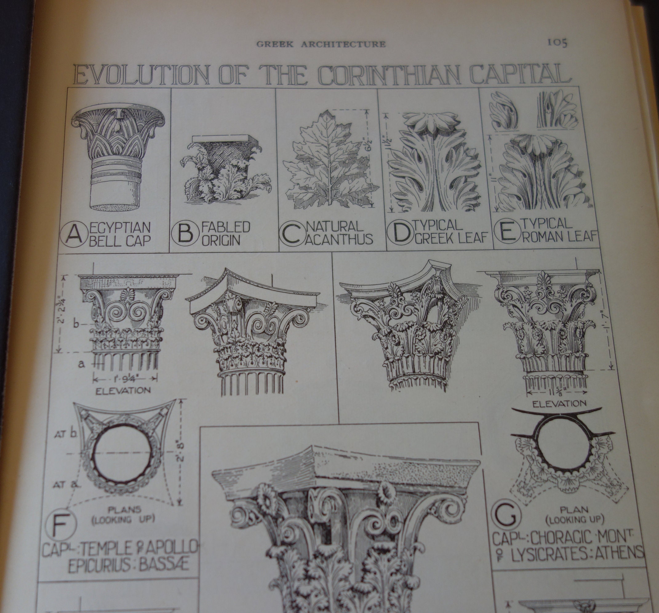 Corinthian Capital Greek Temple Architecture 1924 Lithograph - Etsy