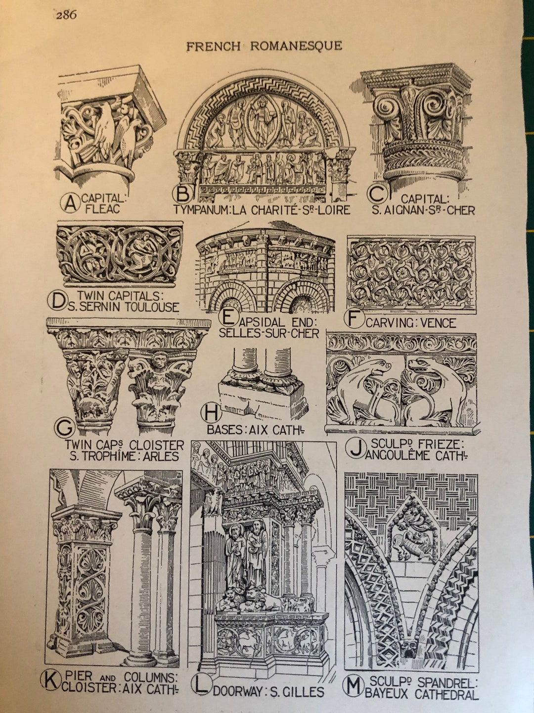 French Romanesque Architecture Details Original 1924 Published Print ...