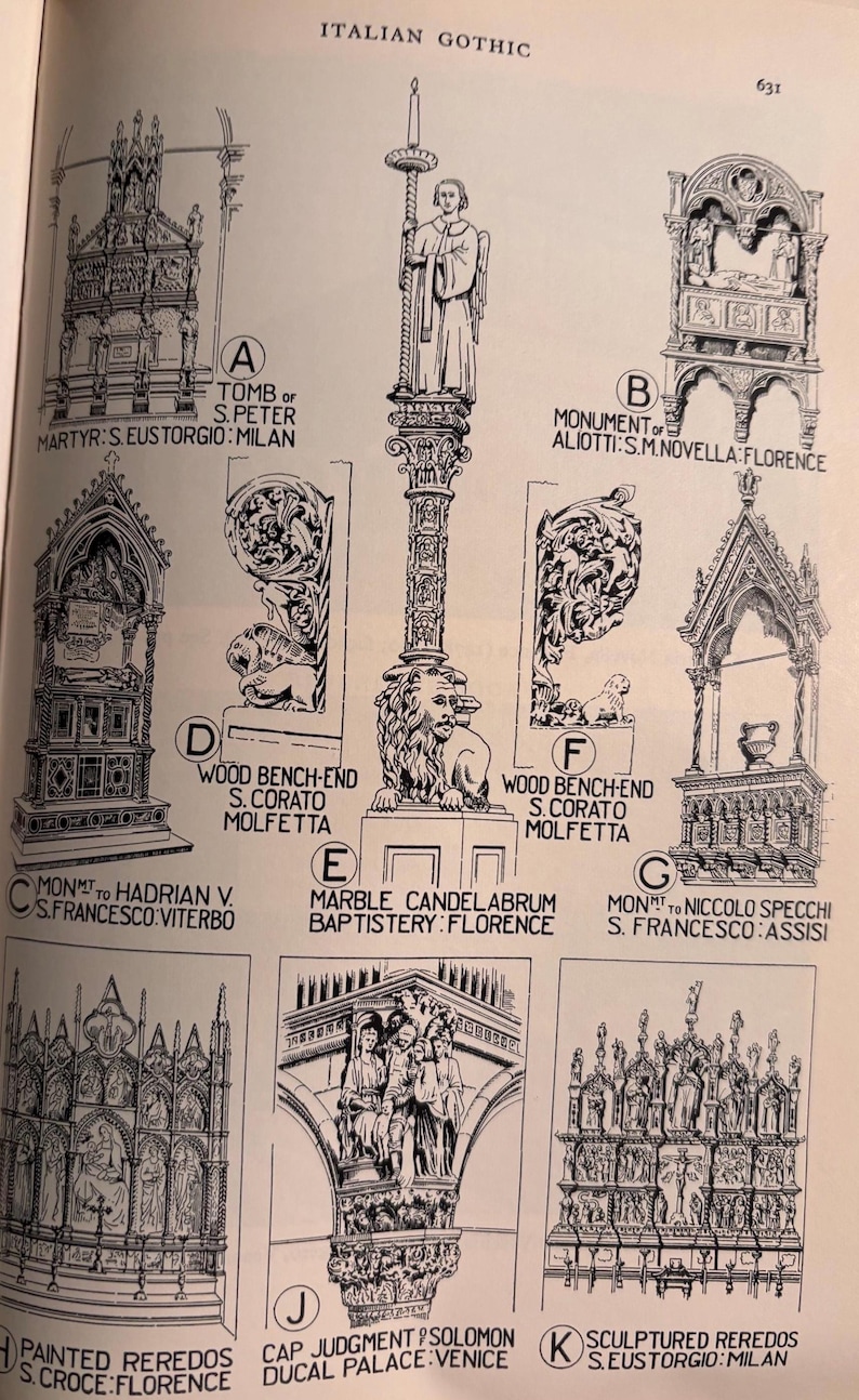 Italian Gothic Architectural Elements | Original 1924 Print | Great for ...