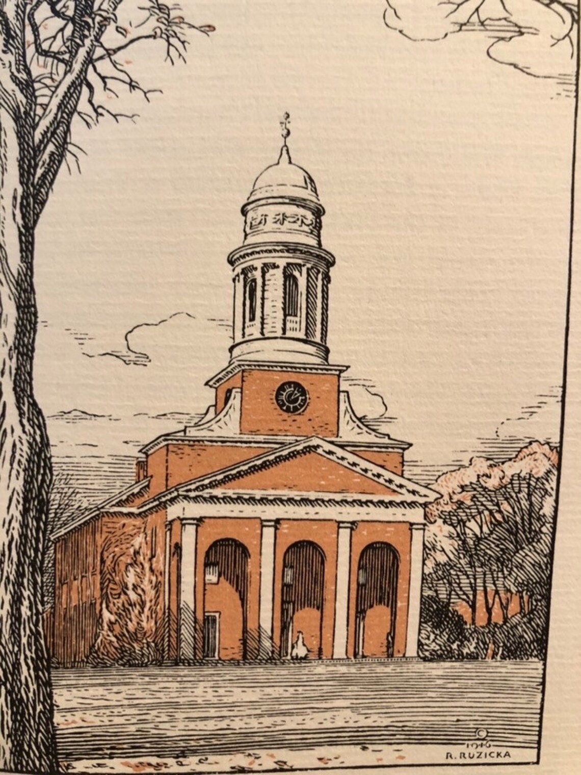 Rudolph Ruzicka Bulfinch Church Lancaster Mass Published Lithograph ...