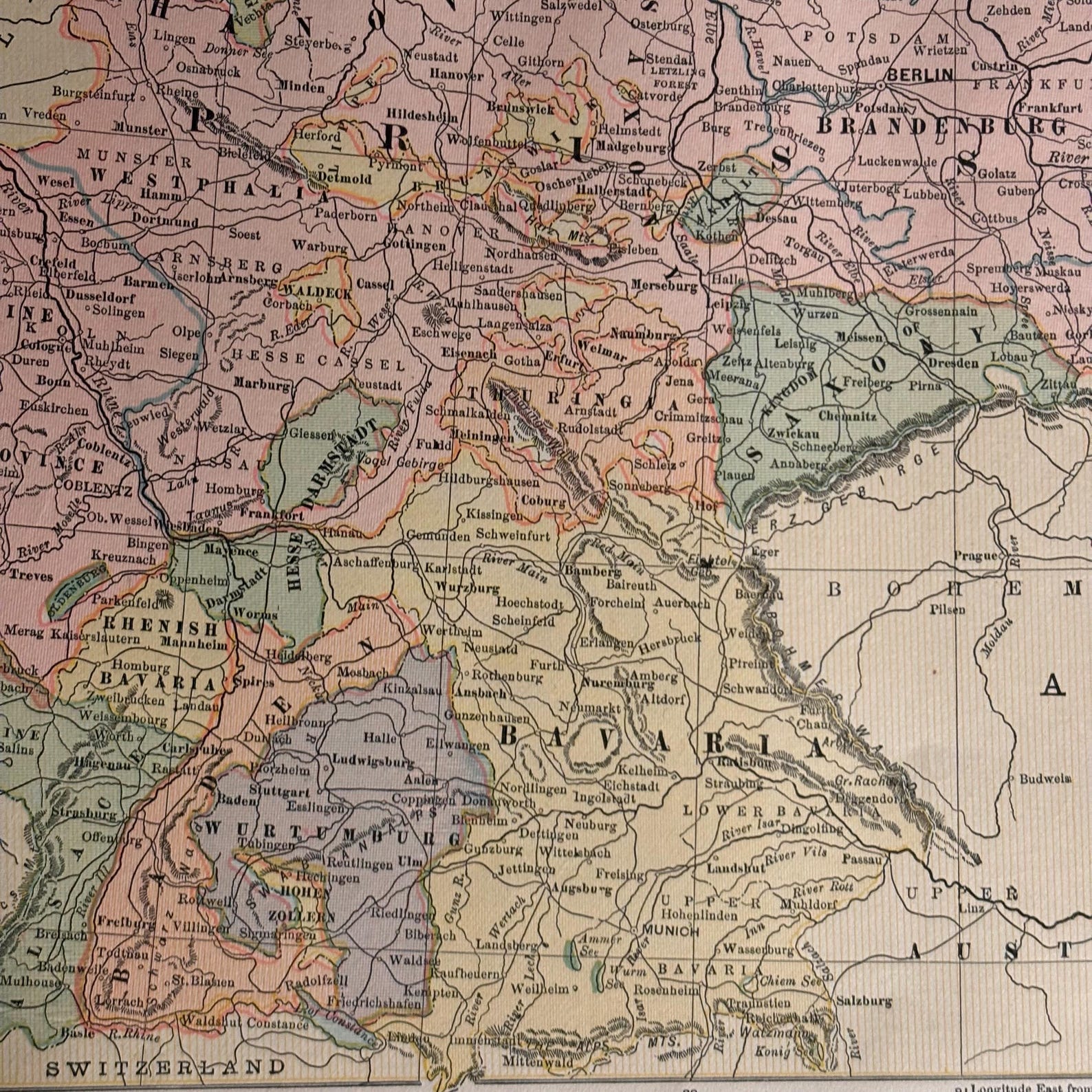 1886 Map of Germany | Hand Colored Lithograph | 13 by 11 Inches History ...