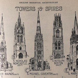 English Medieval Church Towers and Spires 1920 Original Published ...
