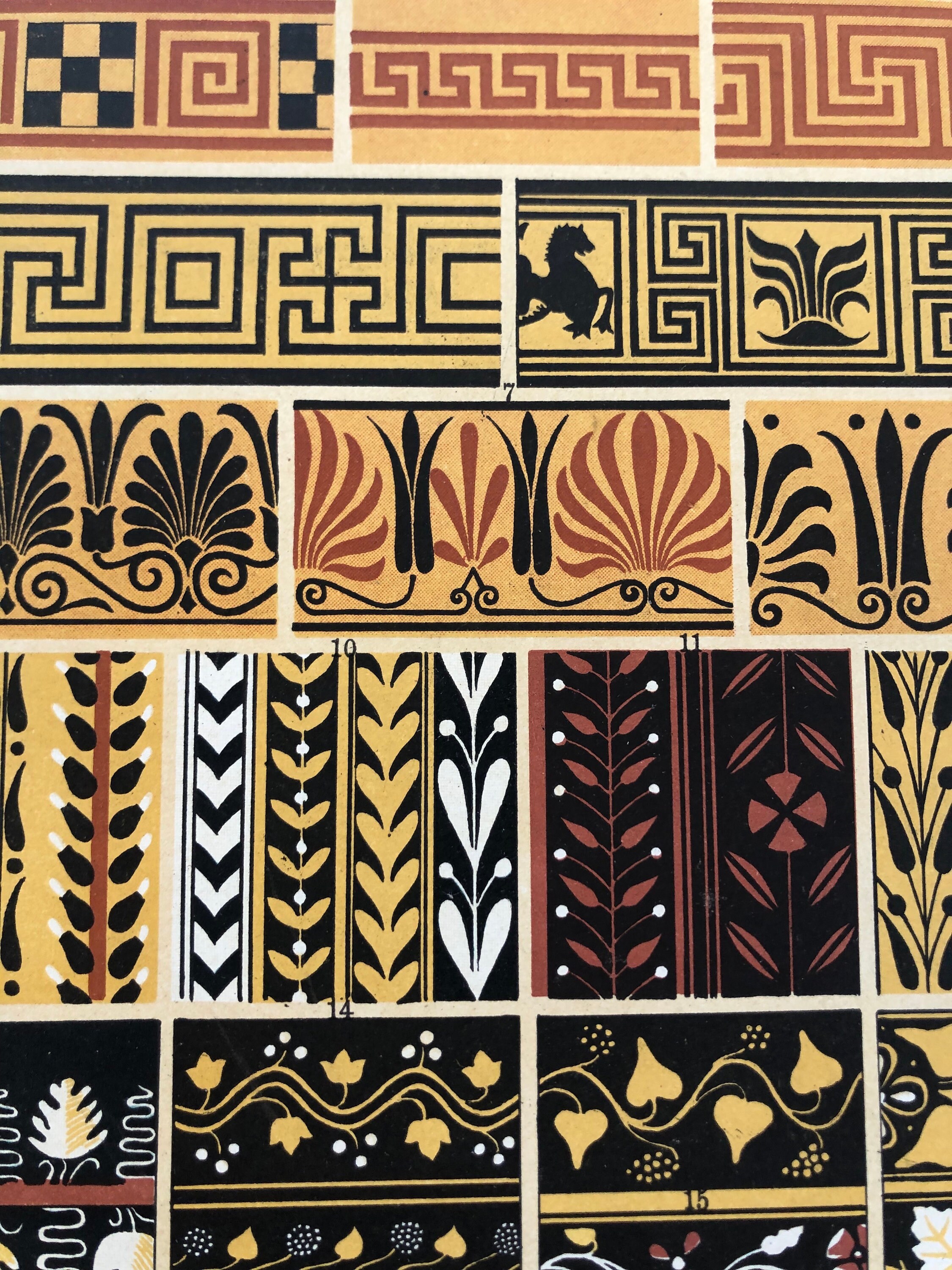 1900 Greek Style | Original Antique Fabric Pattern | Chromolithograph ...