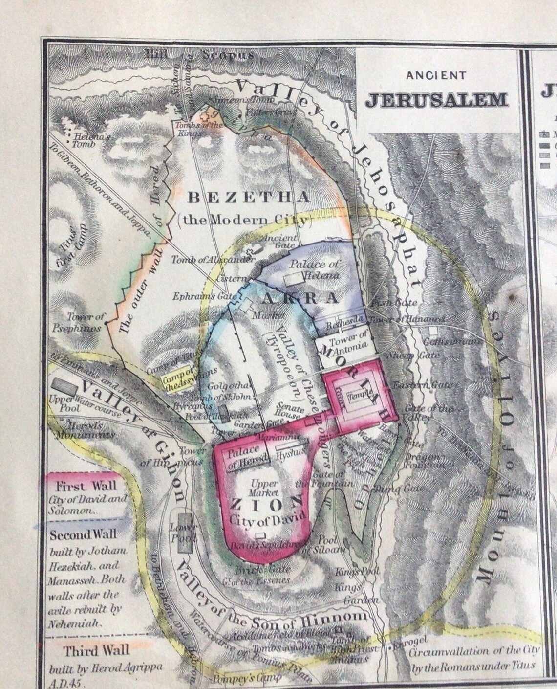 1868 Map of Jerusalem Original Hand Colored Steel Engraving 10 X 9 Inch ...