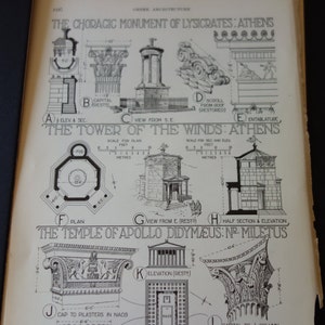 Corinthian Capital Greek Temple Architecture - 1924 Lithograph - Great for Framing - Gift for ...