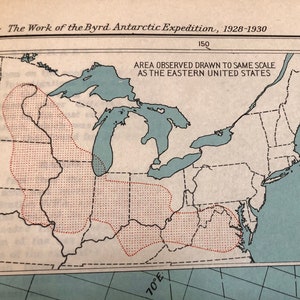 1930 Antarctic Expedition Foldout Map Antique Original Color Admiral ...