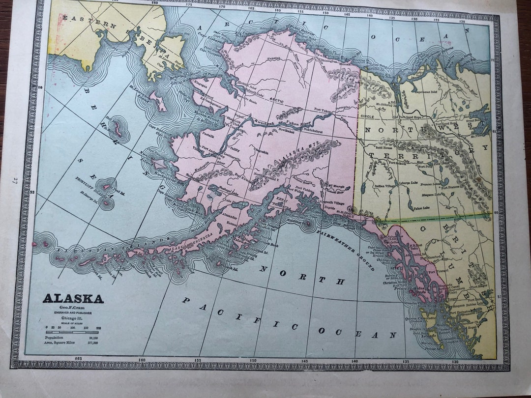 1886 Alaska Territory Map Hand Colored Lithograph Americana 13 by 11 ...