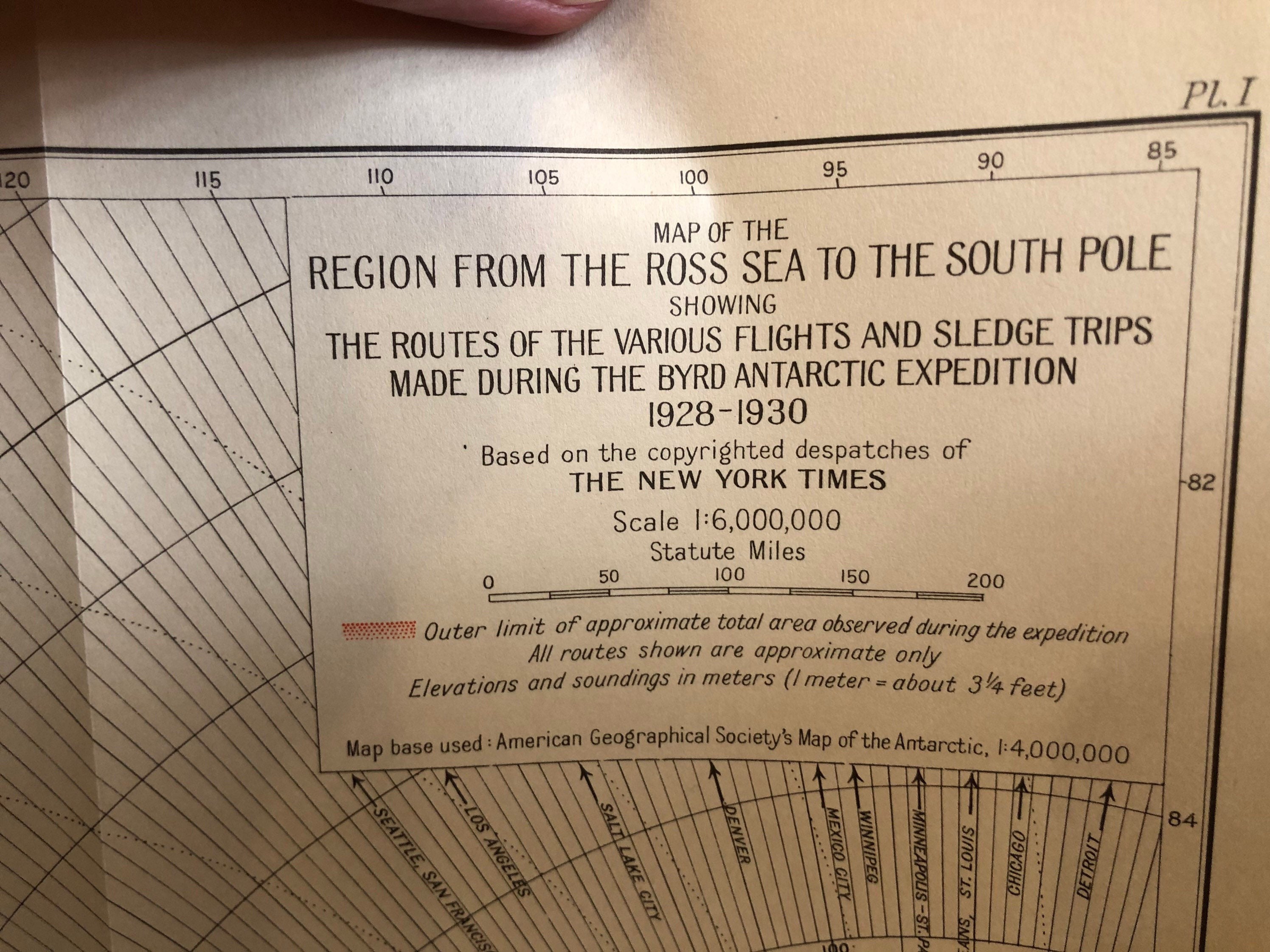 1930 Antarctic Expedition Foldout Map Antique Original Color Admiral ...