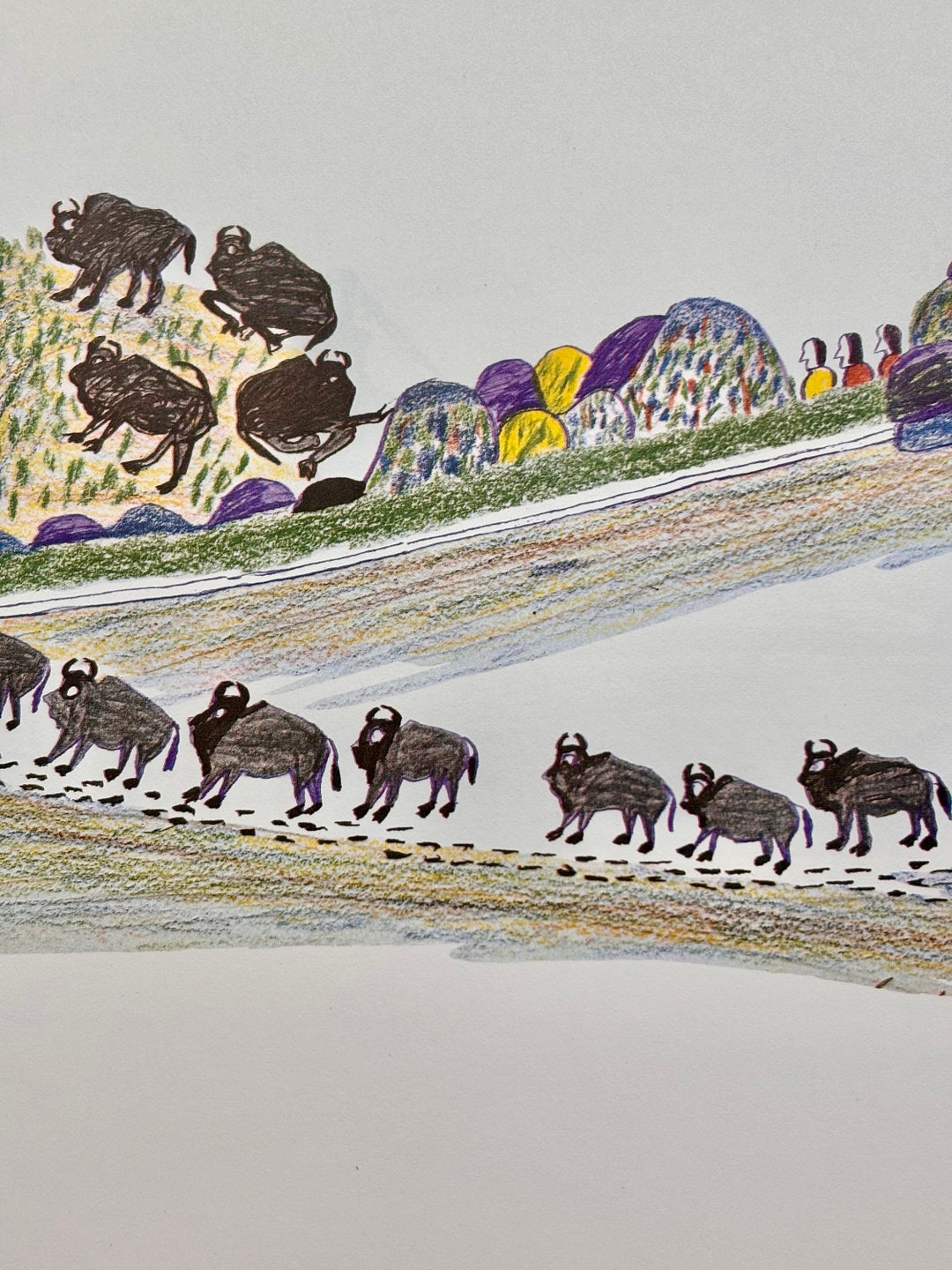 Buffalo Going to Water - Indigenous Ledger Book Art - Plains Published ...