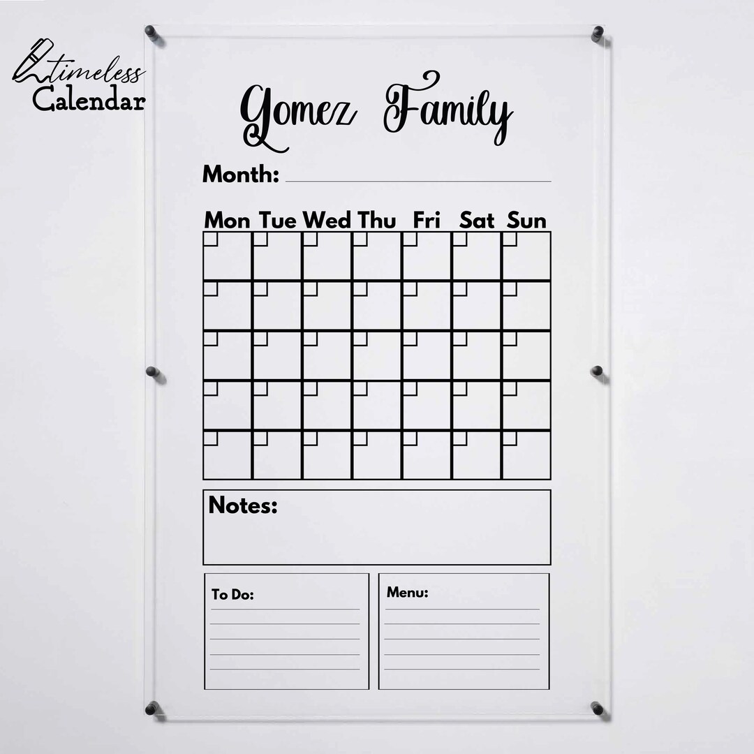 Personalized Acrylic Family Home Monthly Calendar, Dry Erase Monthly ...