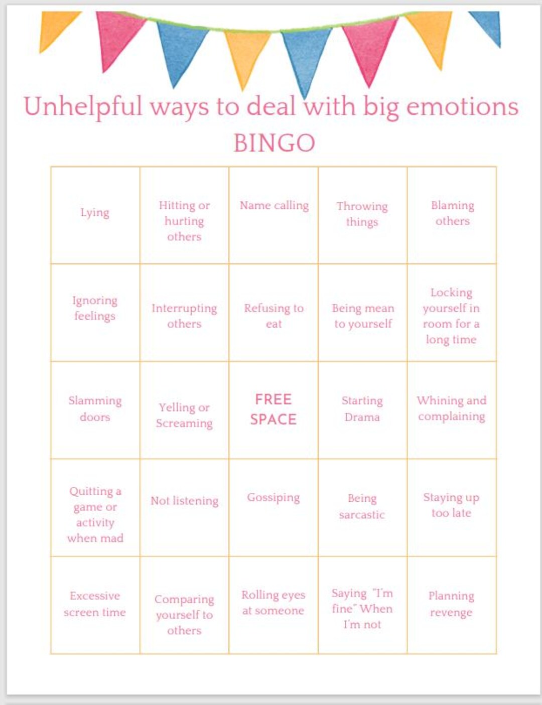 Unhealthy Coping Skills Bingo - Etsy