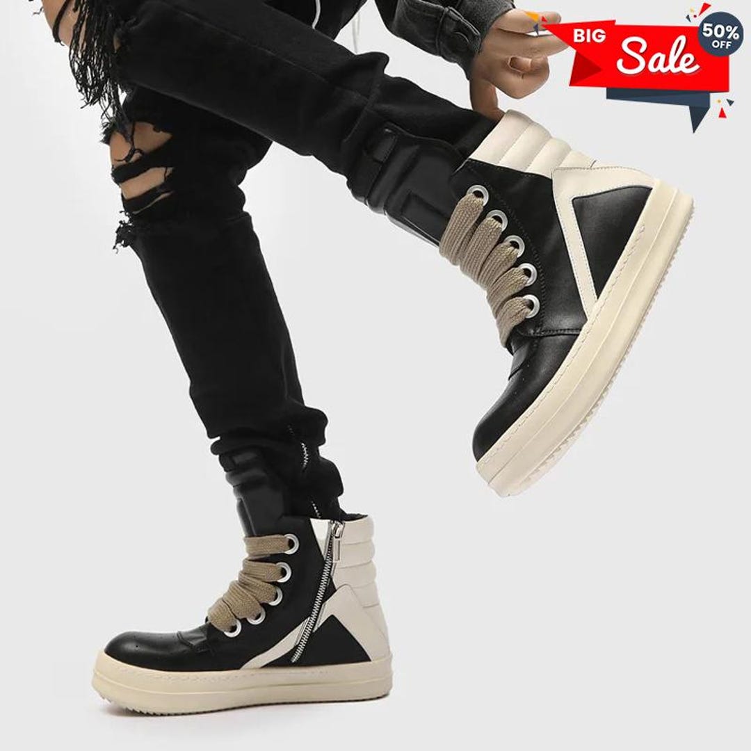 Men's Platform High Top Shoes, Lace up Zipper Leather Sneakers, Casual ...