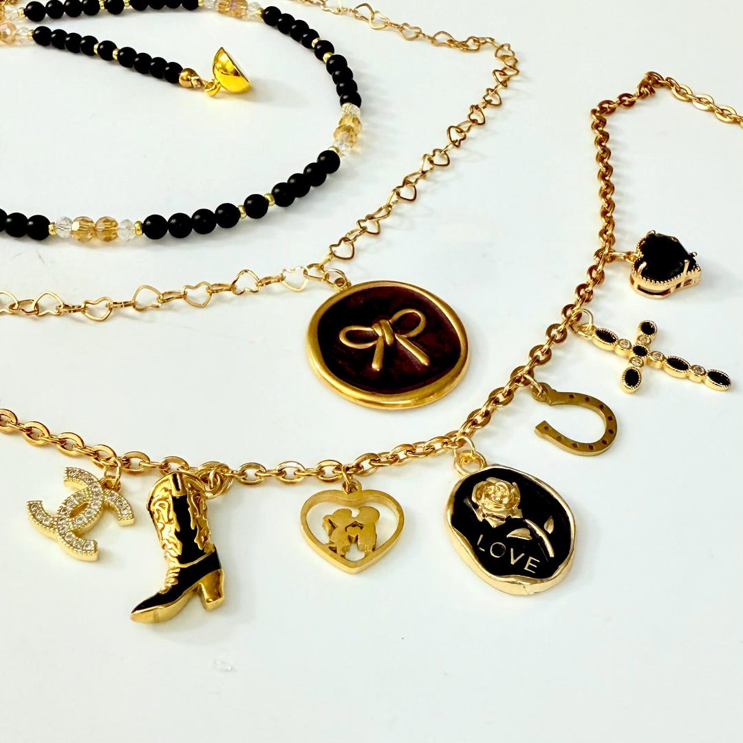 Classy Custom Gold and Black Charm Necklace: Customizable Jewelry ...