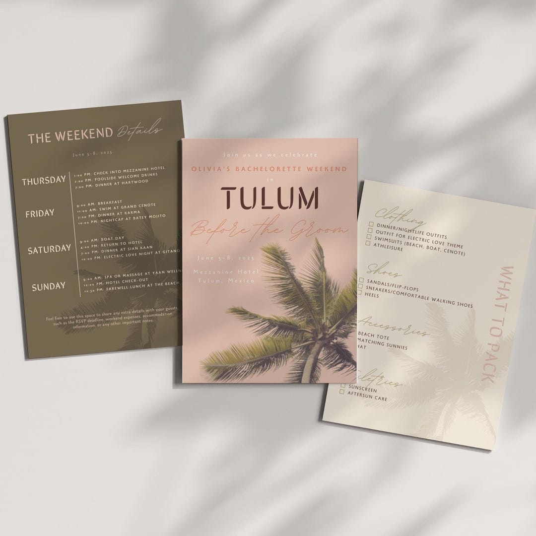 Tulum Before the Groom Bachelorette Party Invite and Itinerary Template ...