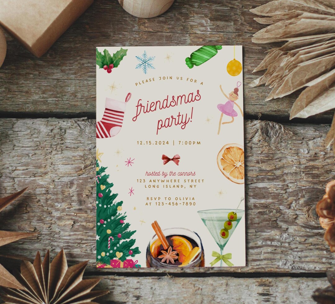 Friendsmas Christmas Party Invitation Template, Friendsmas Dinner ...