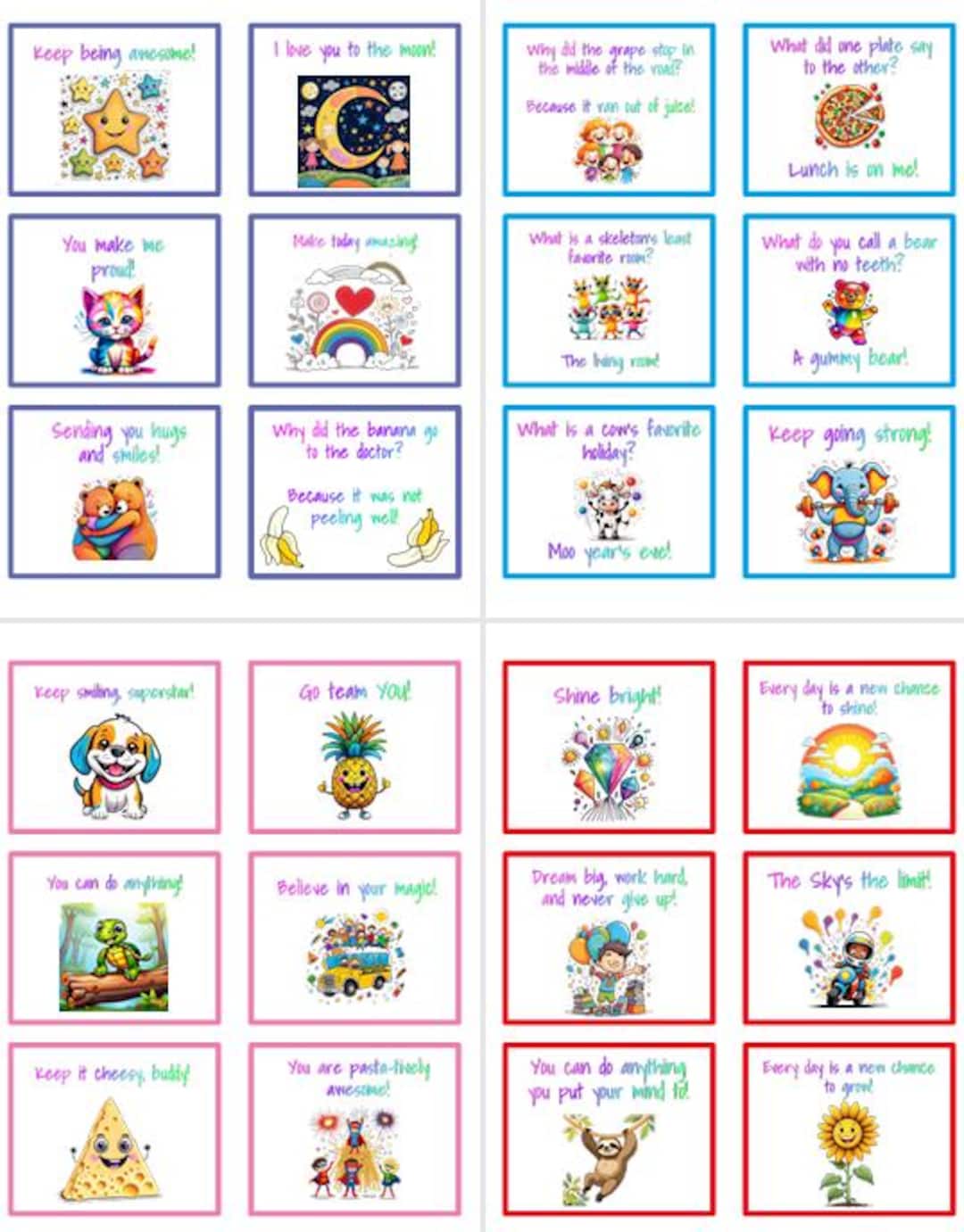 Printable Lunch Box Notes: Positive Affirmations & Jokes (digital ...