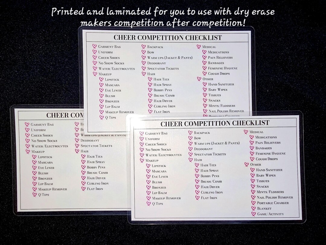 Cheer Competition Checklist Keychain | Laminated Packing List (set of 5 ...