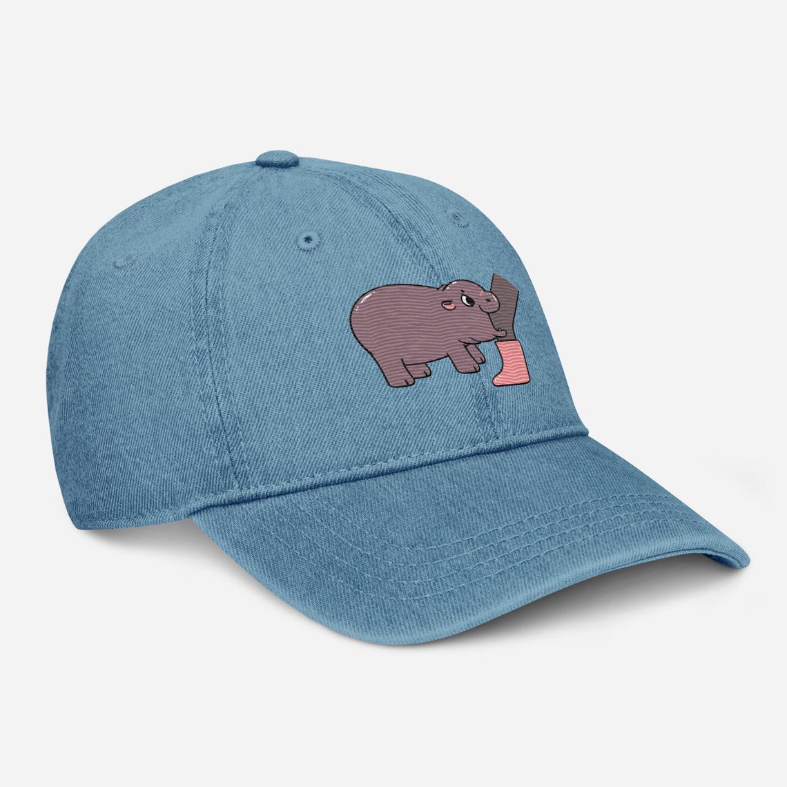 Embroidered Moo Deng Angry Cap - Bouncy Pig Cool Gift - Mom Dad Cotton ...