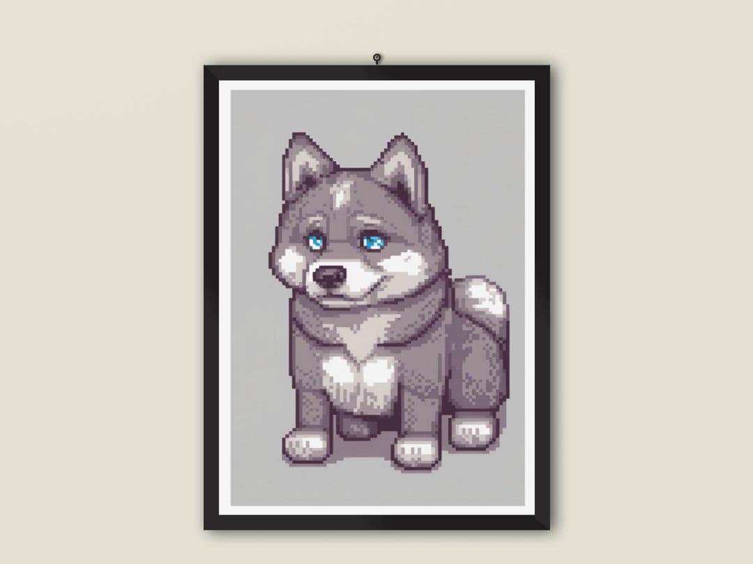 Pixelated Husky Poster, Husky Poster, Husky Dog Poster, Cool Dog Poster ...