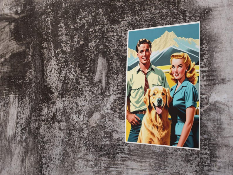 50's Retro Family Poster, 50's Retro Poster, Golden Retriever Poster ...