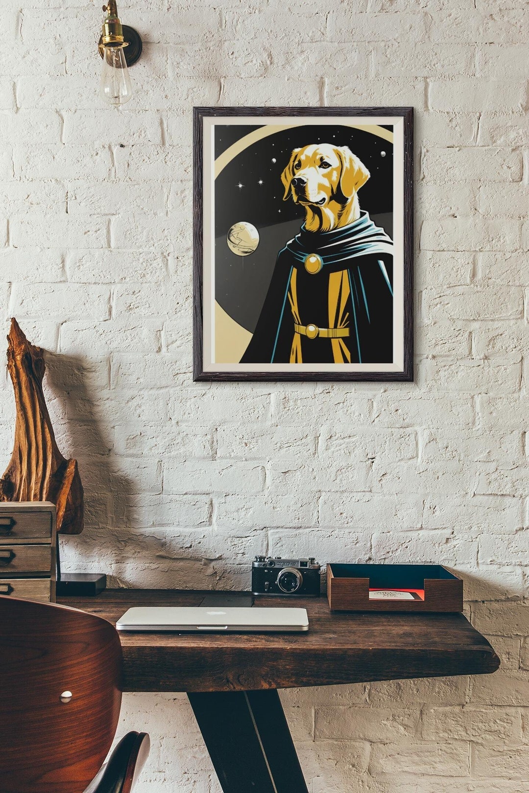 Retro Space Dog Poster, Golden Retriever Poster, Sci-fi Poster, Space ...