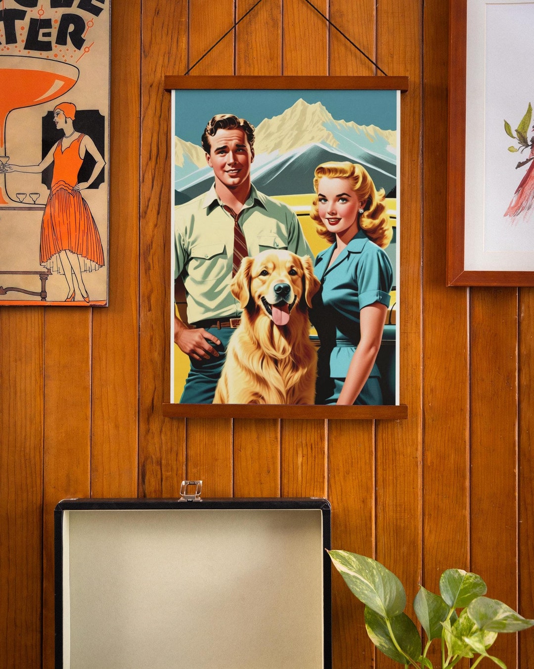 50's Retro Family Poster, 50's Retro Poster, Golden Retriever Poster ...