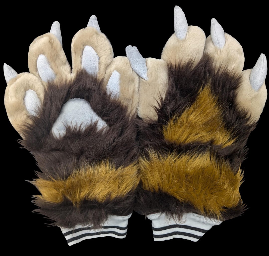 Fursuit Hand Paws Wolf Canine Brown Rust Grey Minky Faux Fur - Etsy