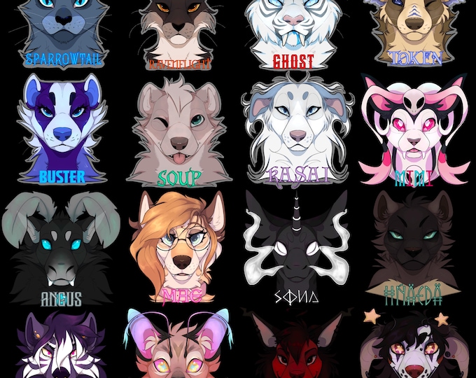 Symmetrical Furry Fursona OC Headshot Commission Digital Art Badge - Etsy