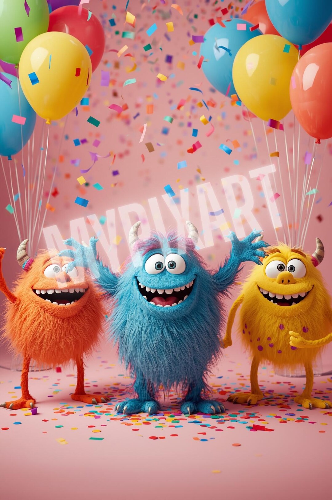 Monsters-themed Birthday Digital Illustration - Etsy