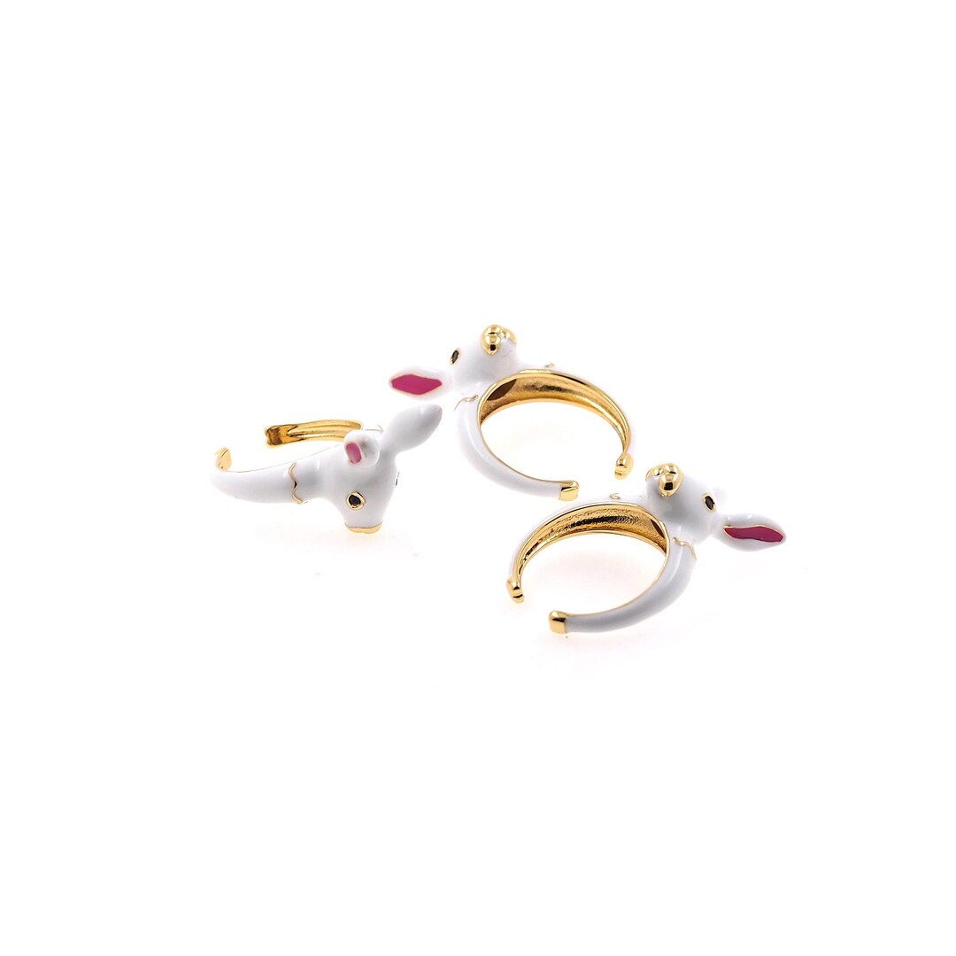 Enamel Rabbit Ring,18k Gold Filled Animal Rings,open Ring,cute Ring ...