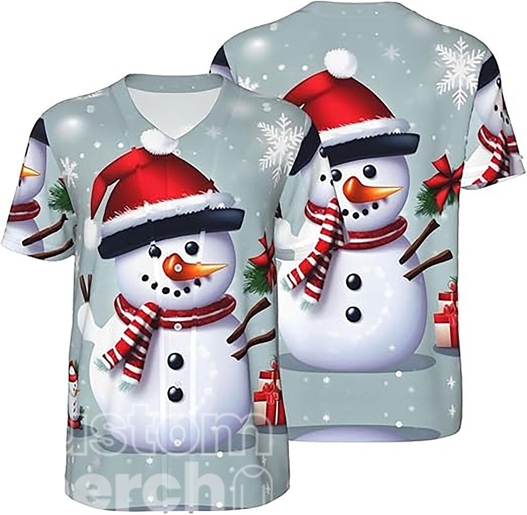 Custom Christmas Happy Snowman Softball Jersey, Personalized Baseball ...