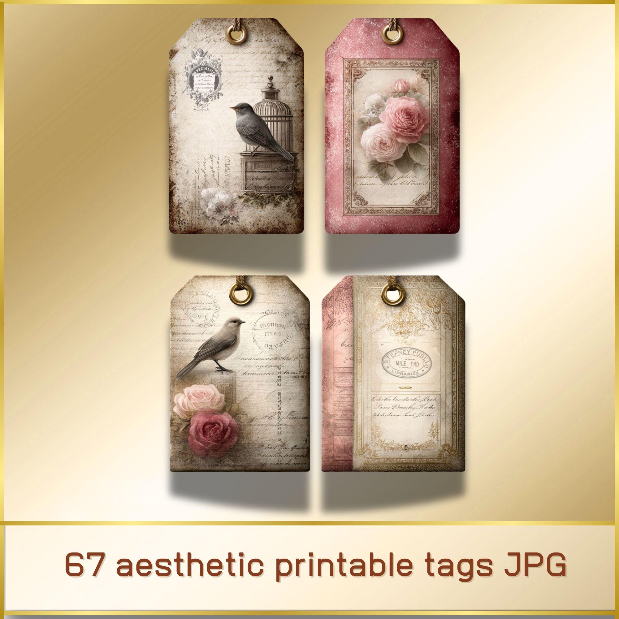 Vintage French Ephemera Tags Set, Romantic Shabby Chic Journal Inserts ...