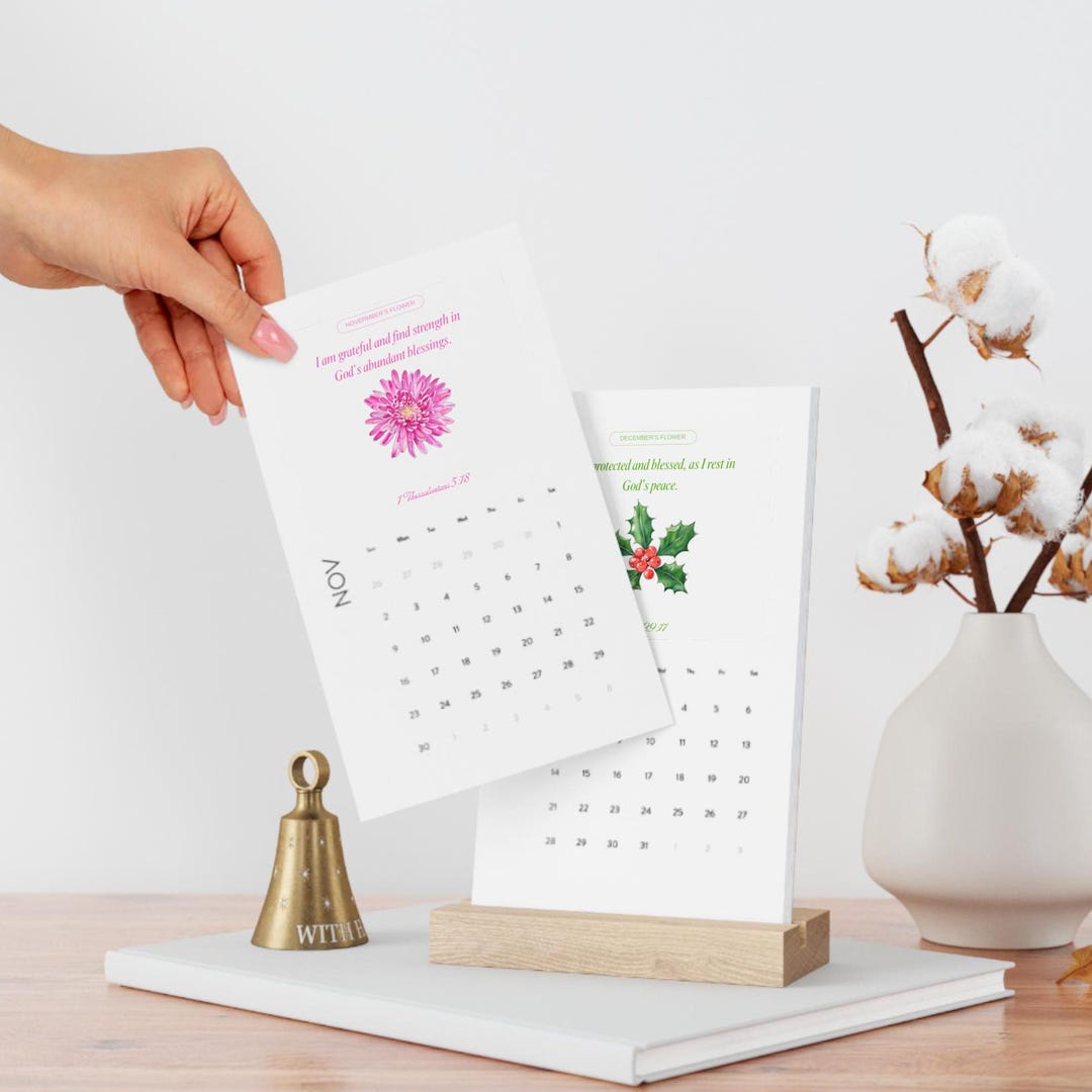 Christian Desk Calendar With Stand Flower Affirmation 2025, Floral ...