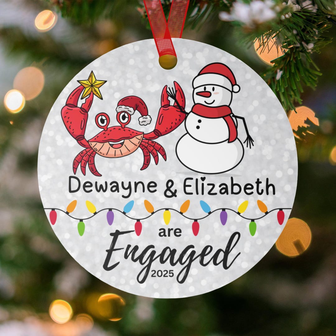 Personalized Engagement Ornament, Crab Snowman Ornament, Custom Names ...