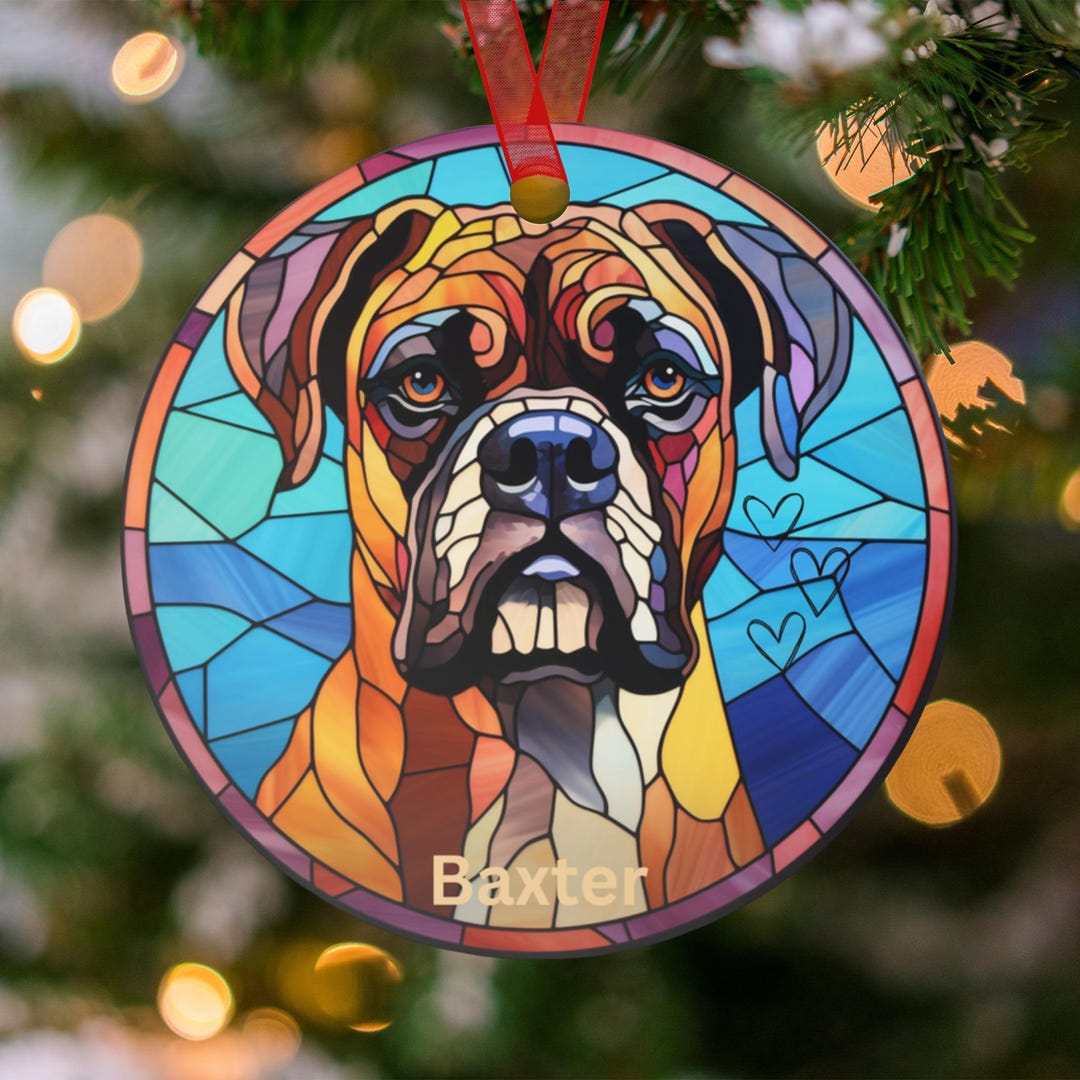Personalized Boxer Ornament, Dog Memorial Gift, Stained Glass Look Pet ...