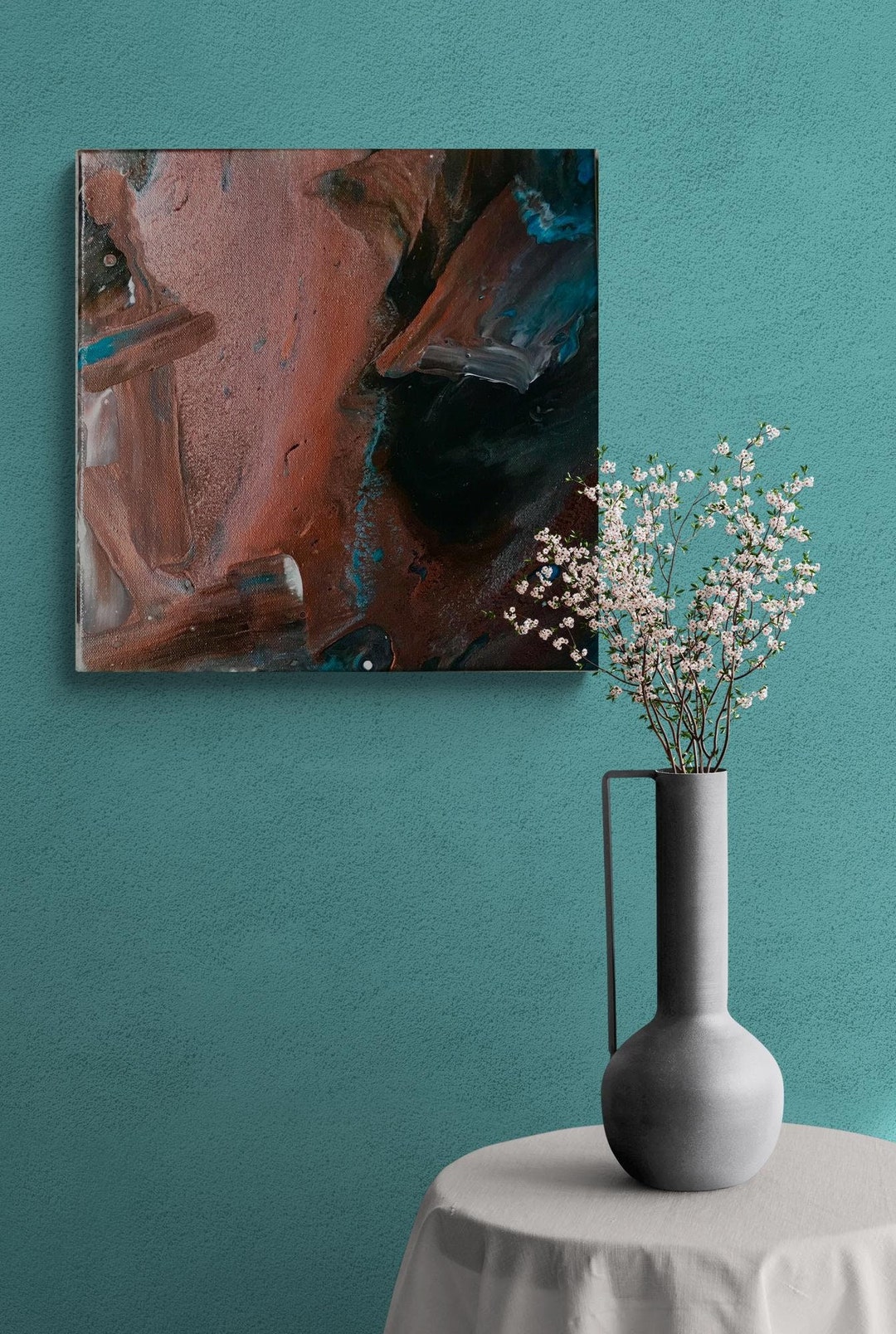 Rost Unique Acryl Gemälde Fluid Art, Kupfer/metallic on Canvas 30x30cm ...