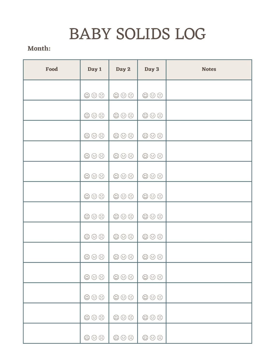 Baby Solid Food Tracker & First Foods Log | Printable Baby Feeding ...