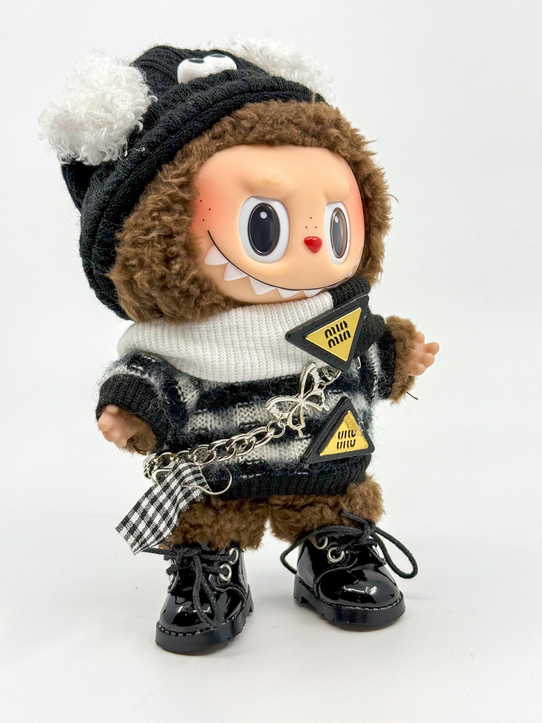 Labubu Punk Rock Outfit With Leather Shoes Scarf and Hat - Etsy