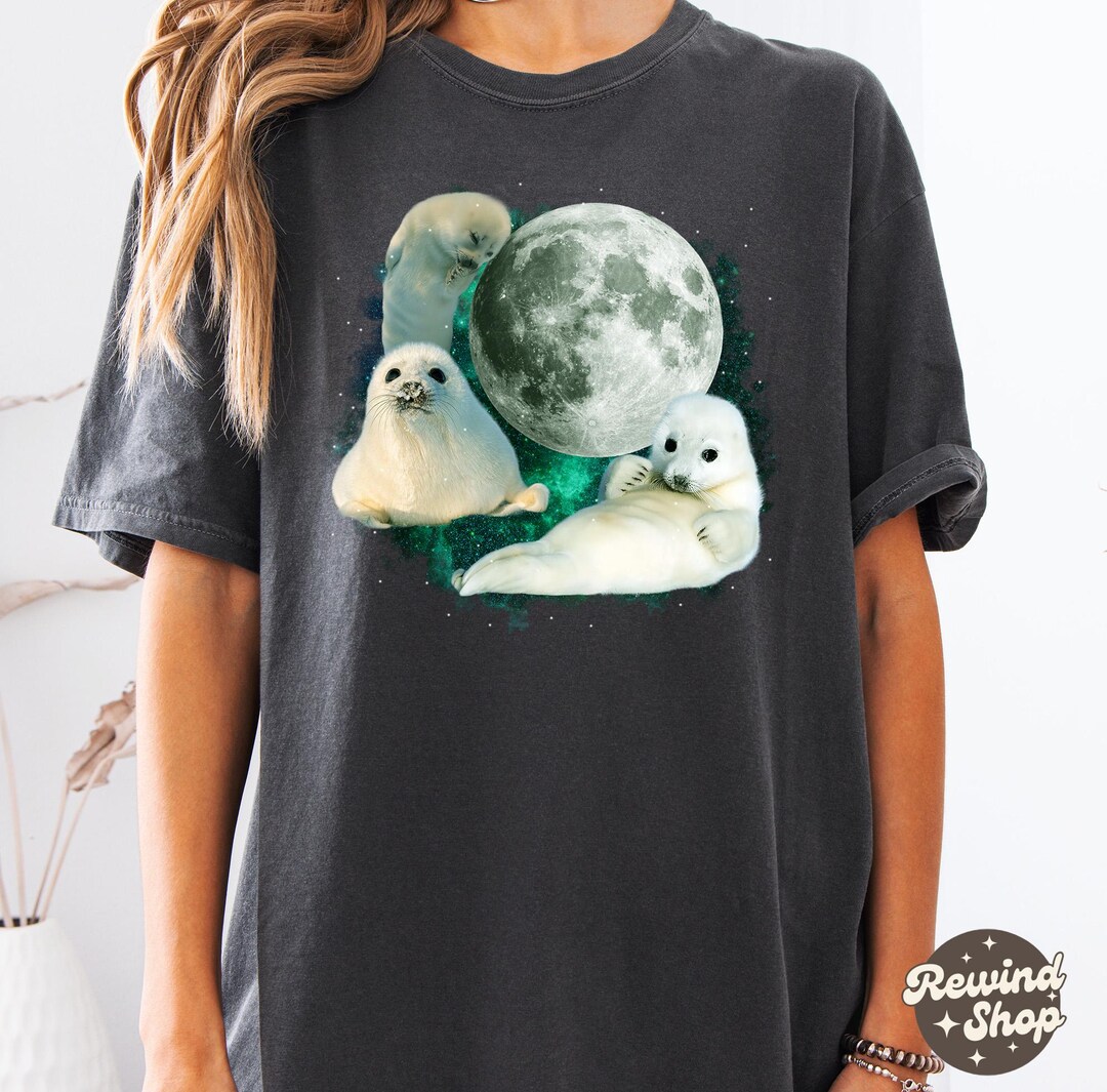 Weirdcore Baby Seal Moon Vintage Shirt, Funny Graphic Tee, Retro Seal ...